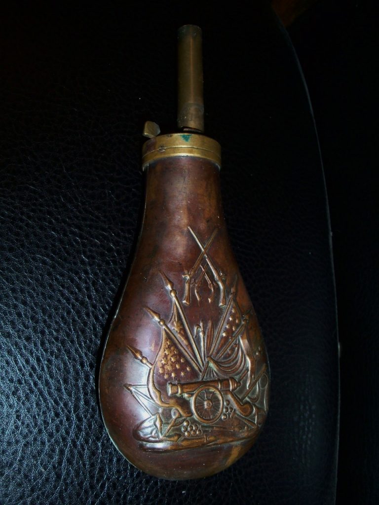 CIVIL WAR POWDER FLASK. | S&H Civil War Antiques